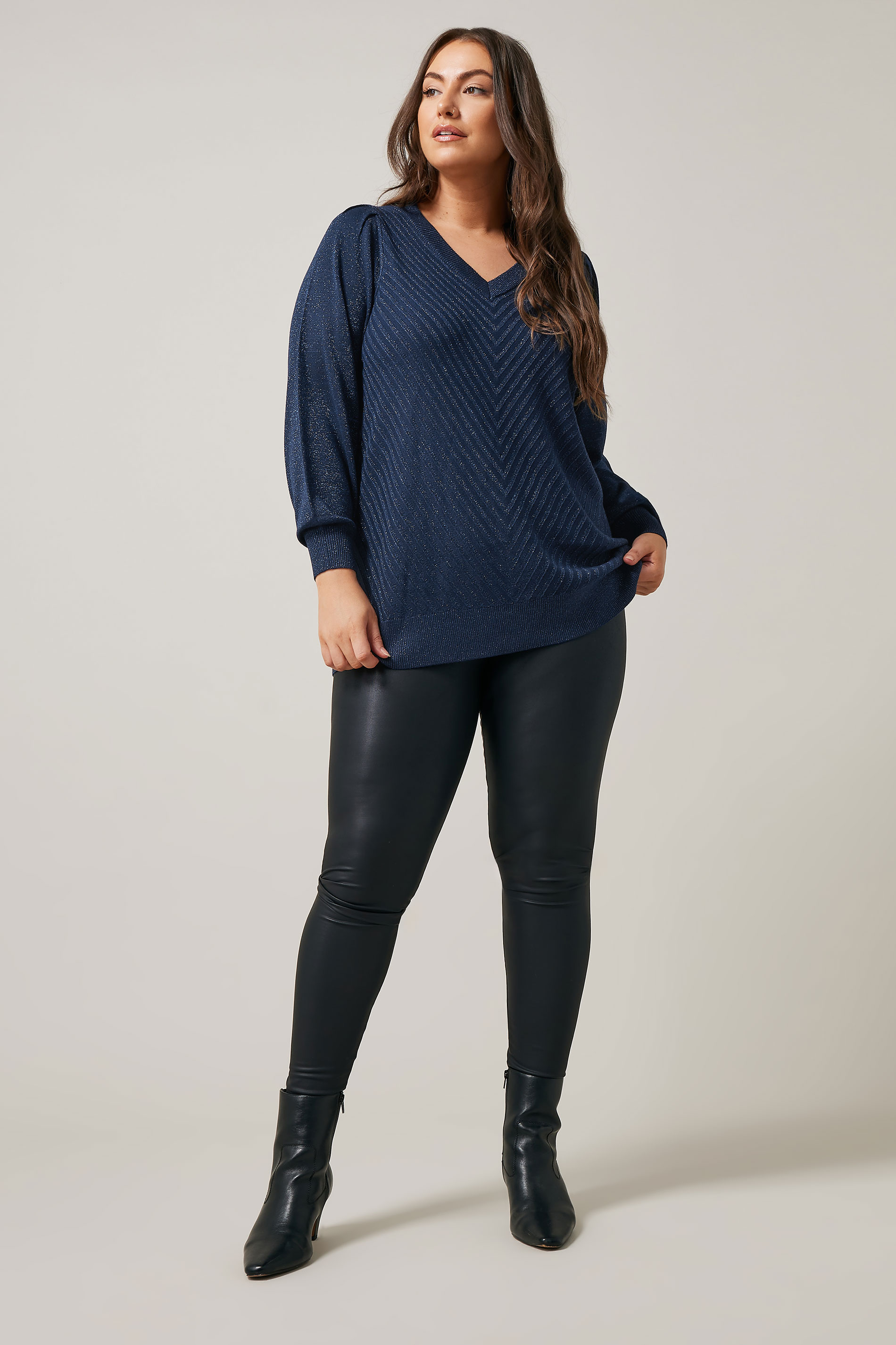 EVANS Plus Size Navy Blue Metallic Knitted Jumper | Evans