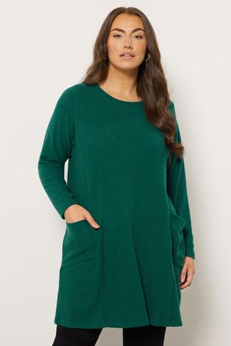 EVANS Plus Size Teal Green Front Pocket Tunic Jumper | Evans