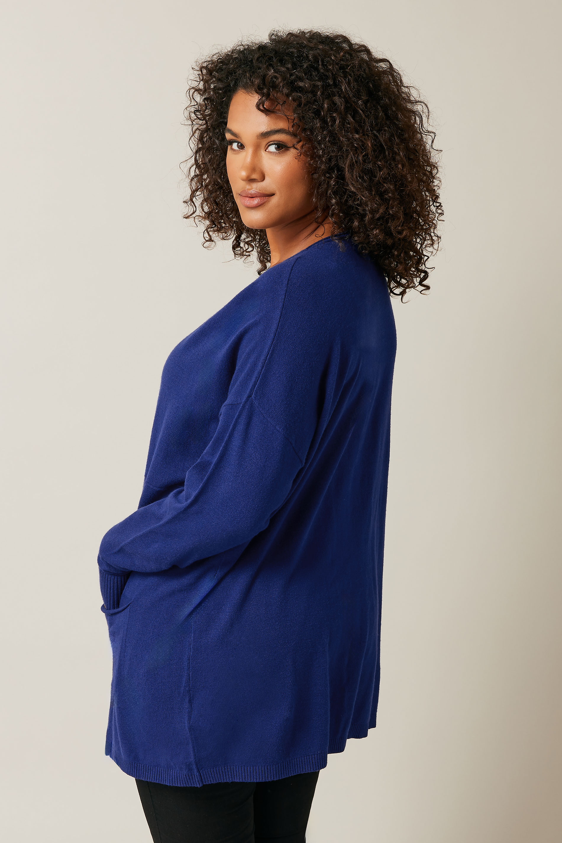 EVANS Plus Size Cobalt Blue Pocket Front Knitted Jumper | Evans