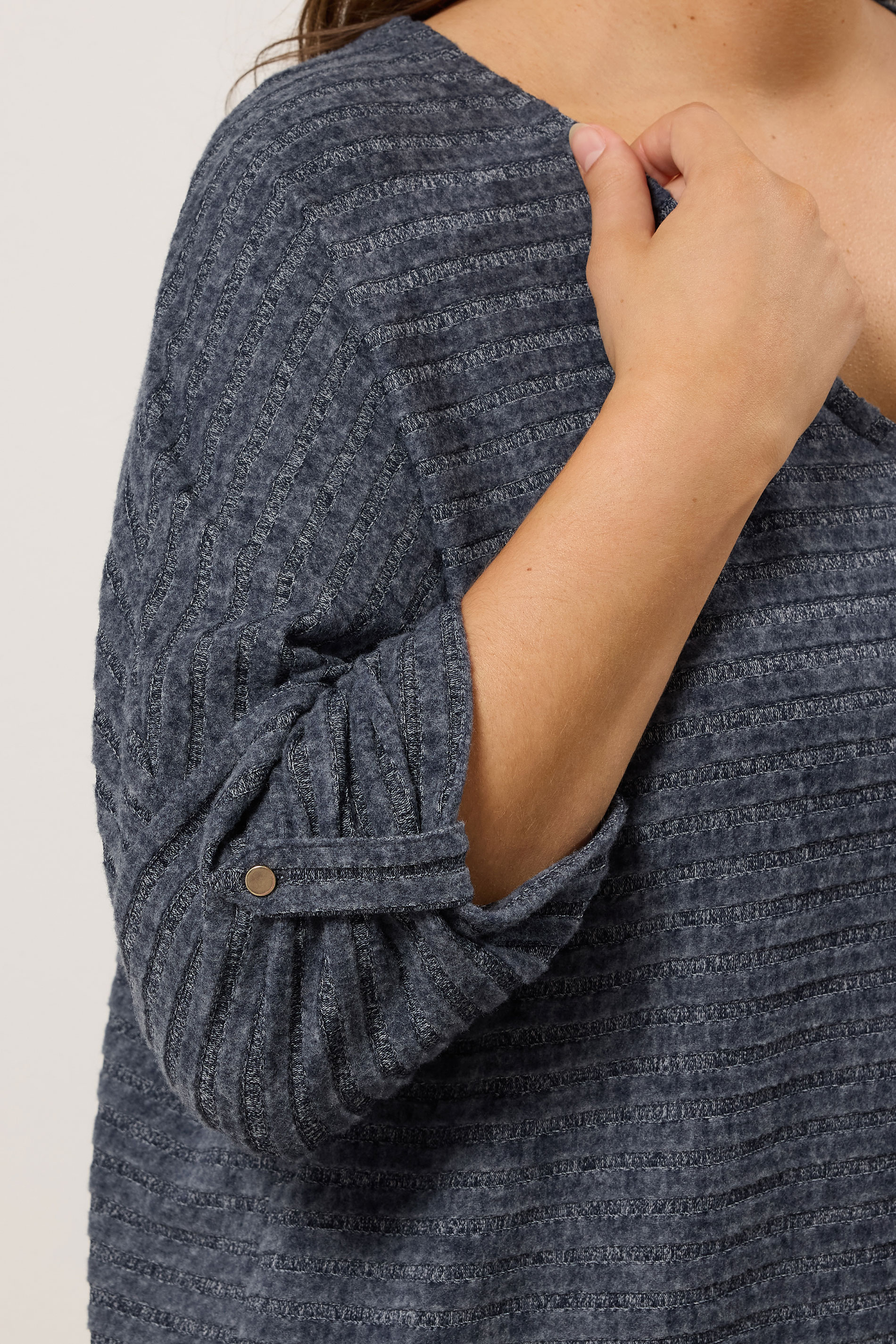 EVANS Plus Size Blue Tab Sleeve Ribbed Jumper | Evans